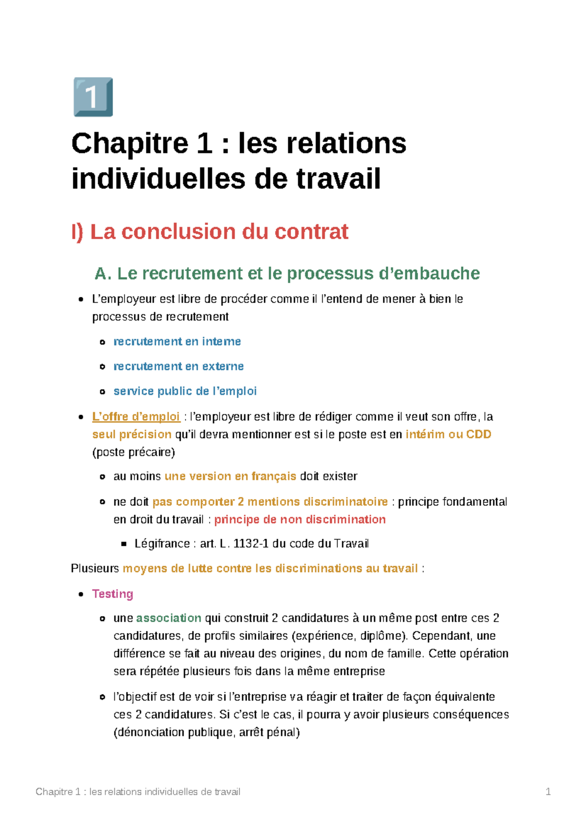 DT chap 1 - eco gestion - 󾠮 Chapitre 1 : les relations individuelles de travail I) La conclusion ...