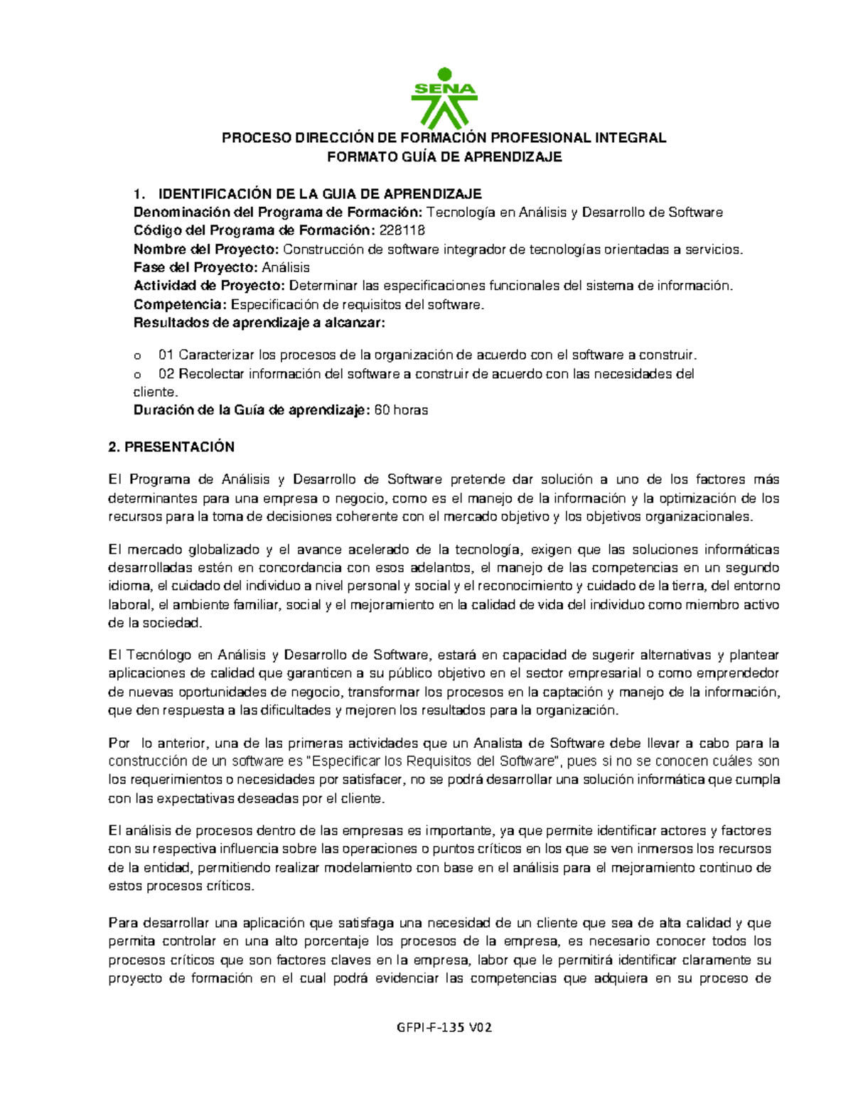Guía No. 1 Especificación de requisitos del software - PROCESO ...