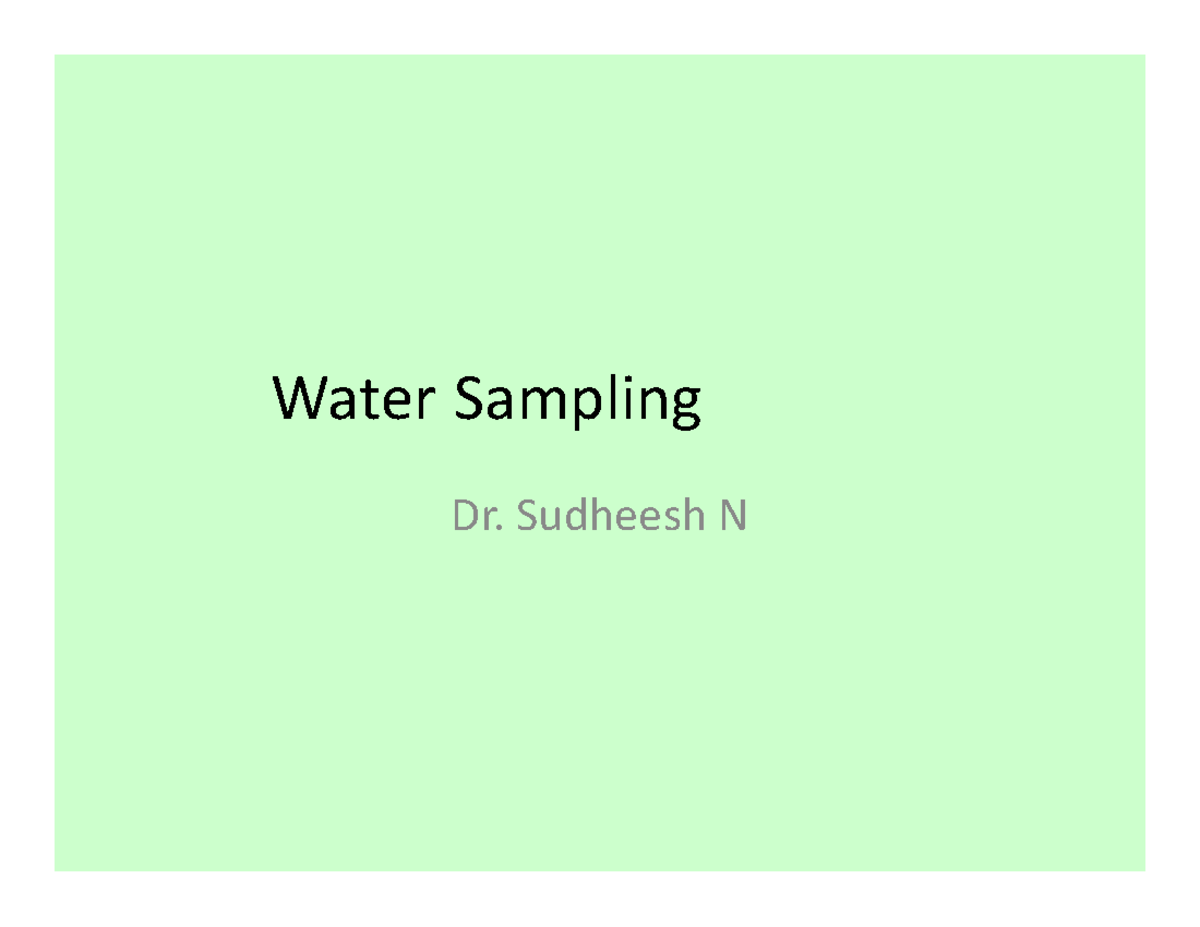5 Sampling of Water Notes - Dr. Sudheesh N Water Sampling Water ...