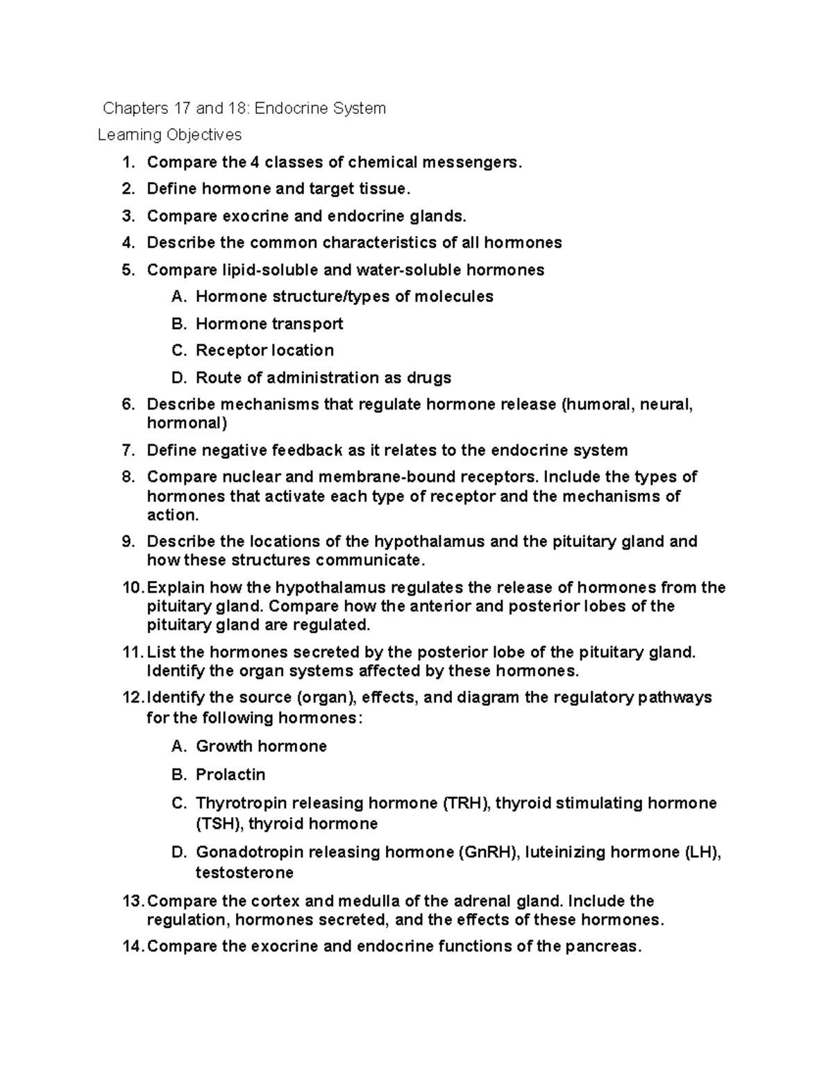 All A&P 2 notes - Chapters 17 and 18: Endocrine System Learning ...