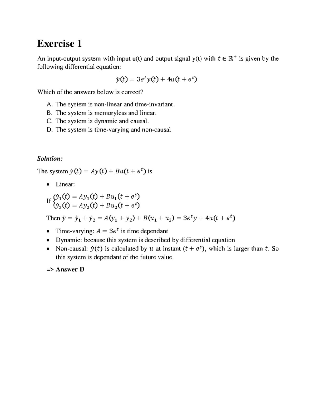 Control System Design Exam 2022 - Exercise 1 An input-output system ...