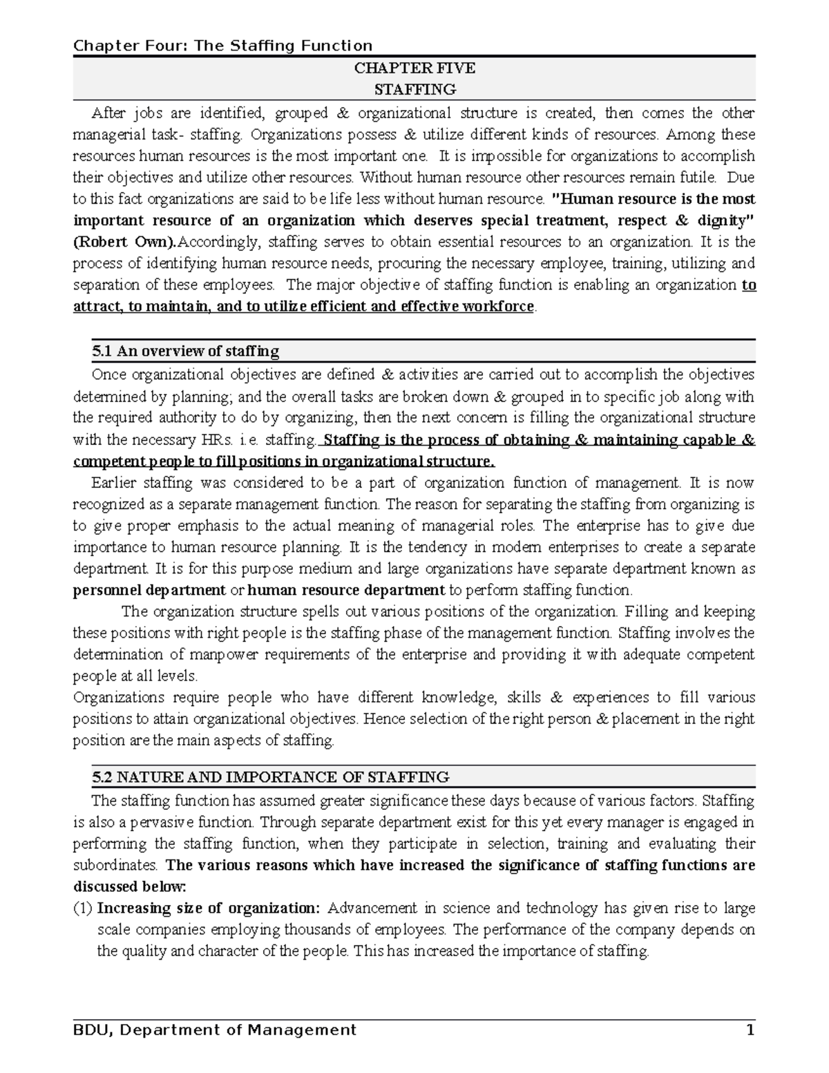 Staffing - CHAPTER FIVE STAFFING After jobs are identified, grouped ...