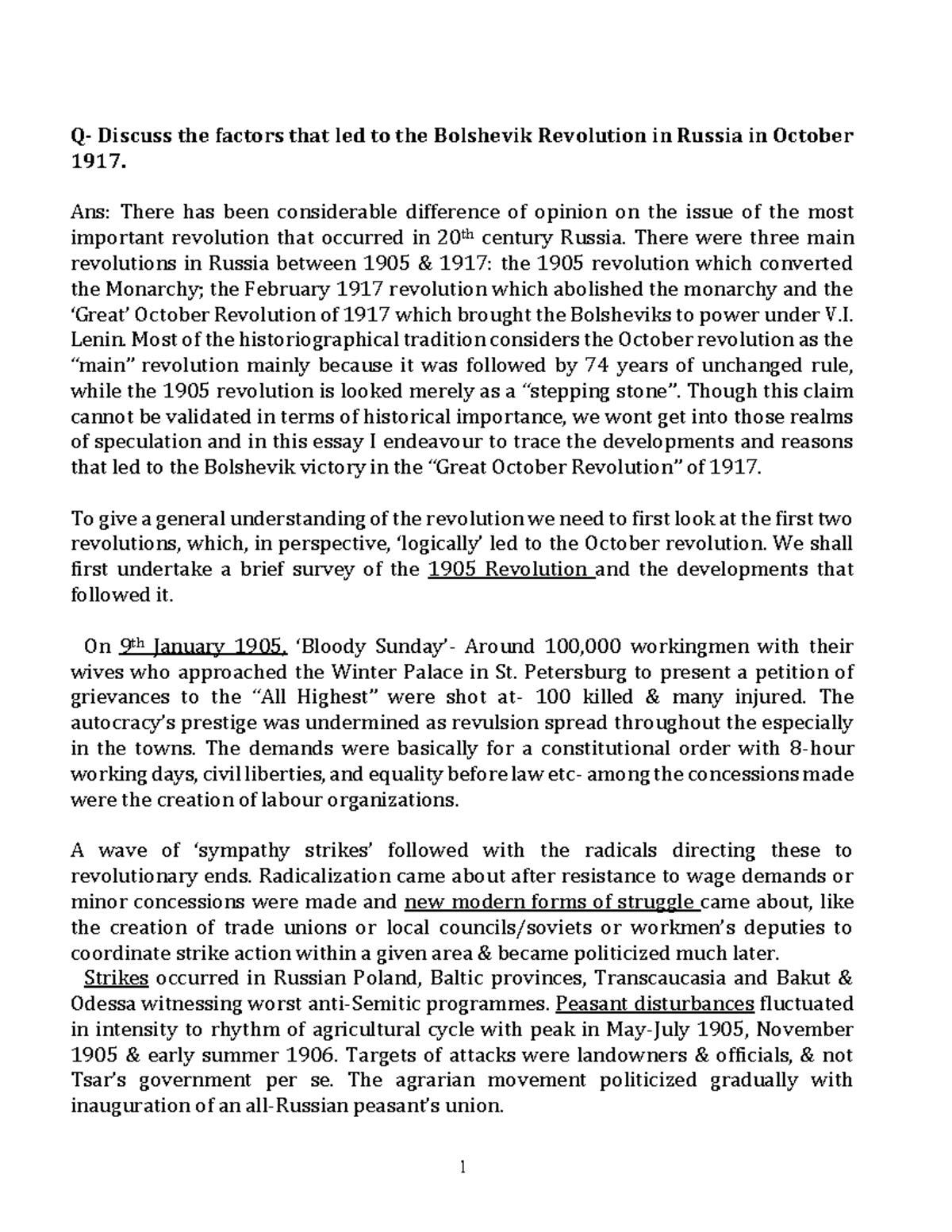 Factors which led to Bolshevik Revolution - Q- Discuss the factors that ...