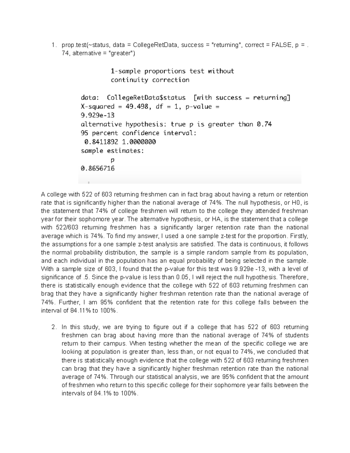 Writing Assignment 5 - prop(~status, data = CollegeRetData, success ...