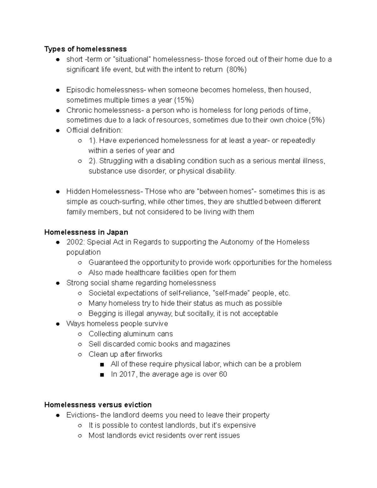 Types of homelessness - Have experienced homelessness for at least a ...