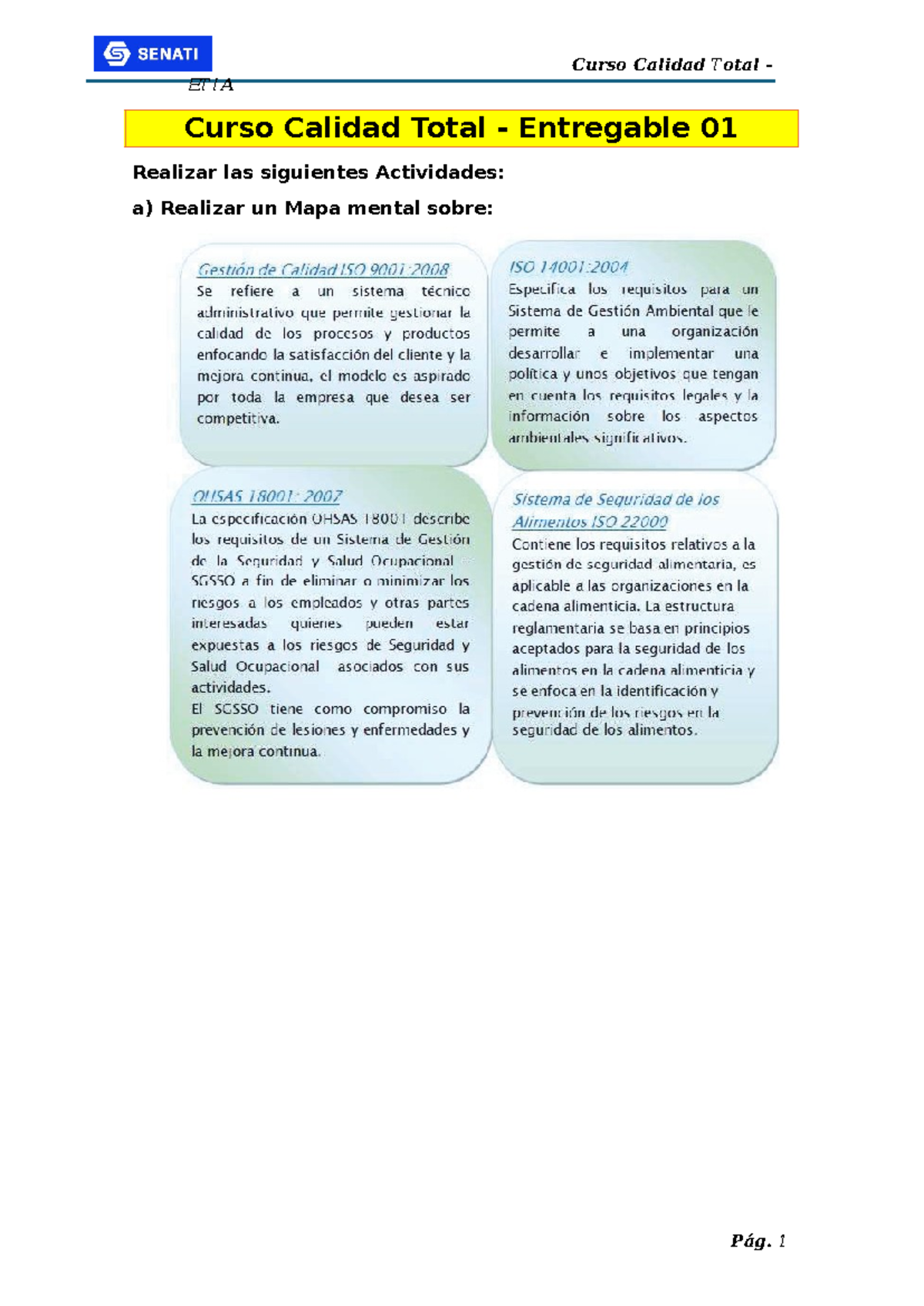 Curso Calidad Total-Entregable 01 2-1 - ETIA Curso Calidad Total - Entregable 01 Realizar las ...