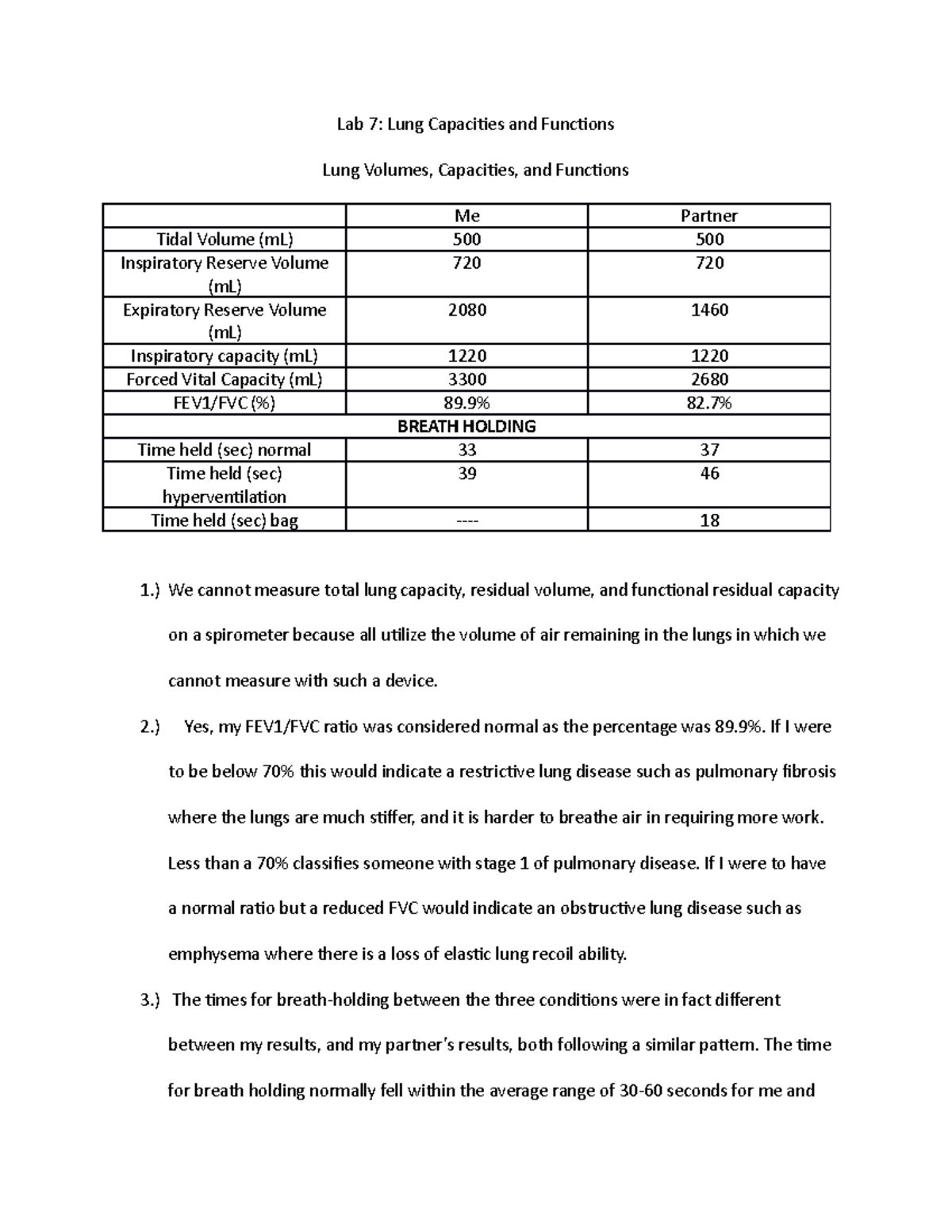 ESS 302 LAB 7 Spirometry - ESS 302 - UW-La Crosse - Studocu