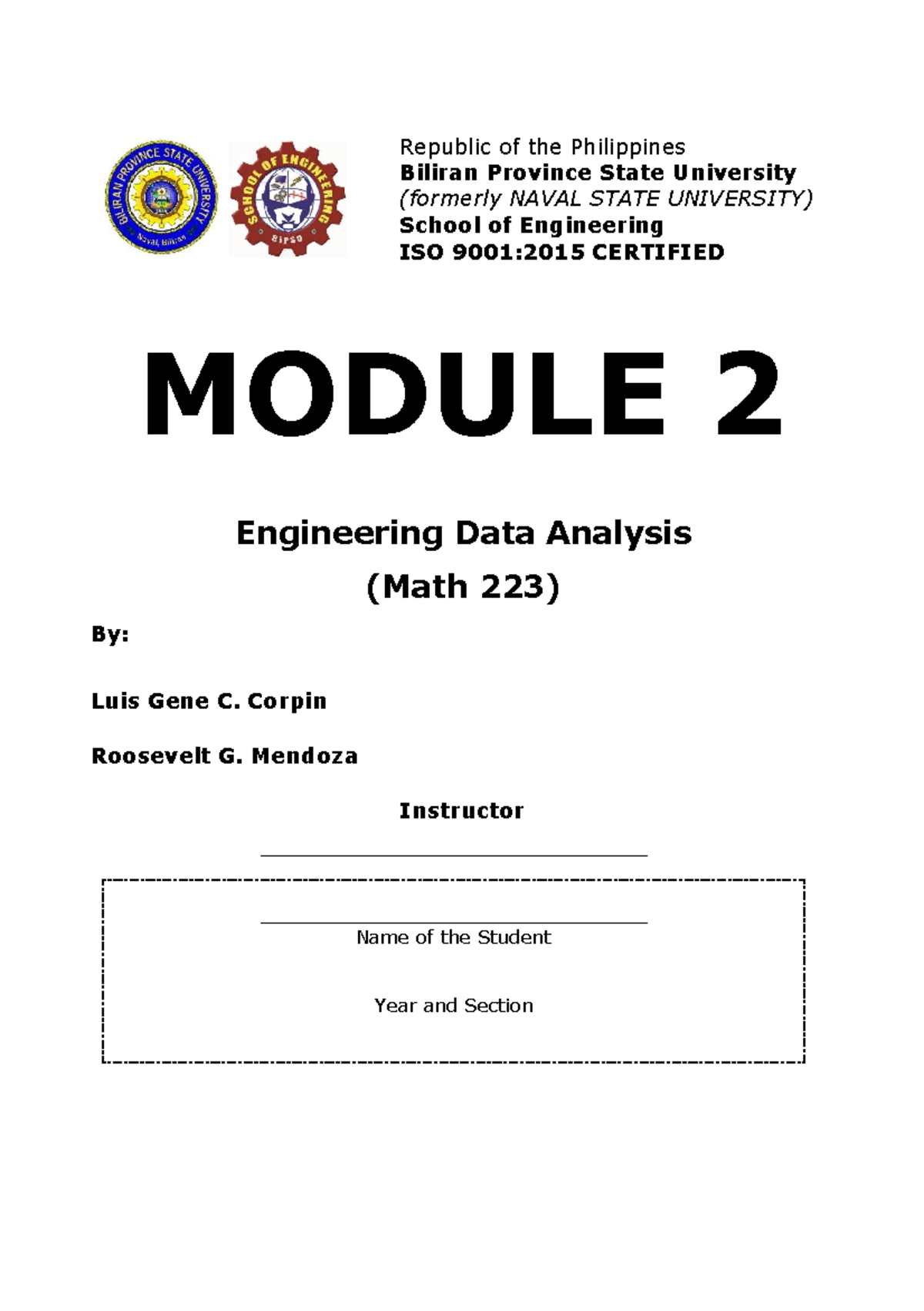 Engineering Data Analysis Module 2wps Republic Of The Philippines Biliran Province State