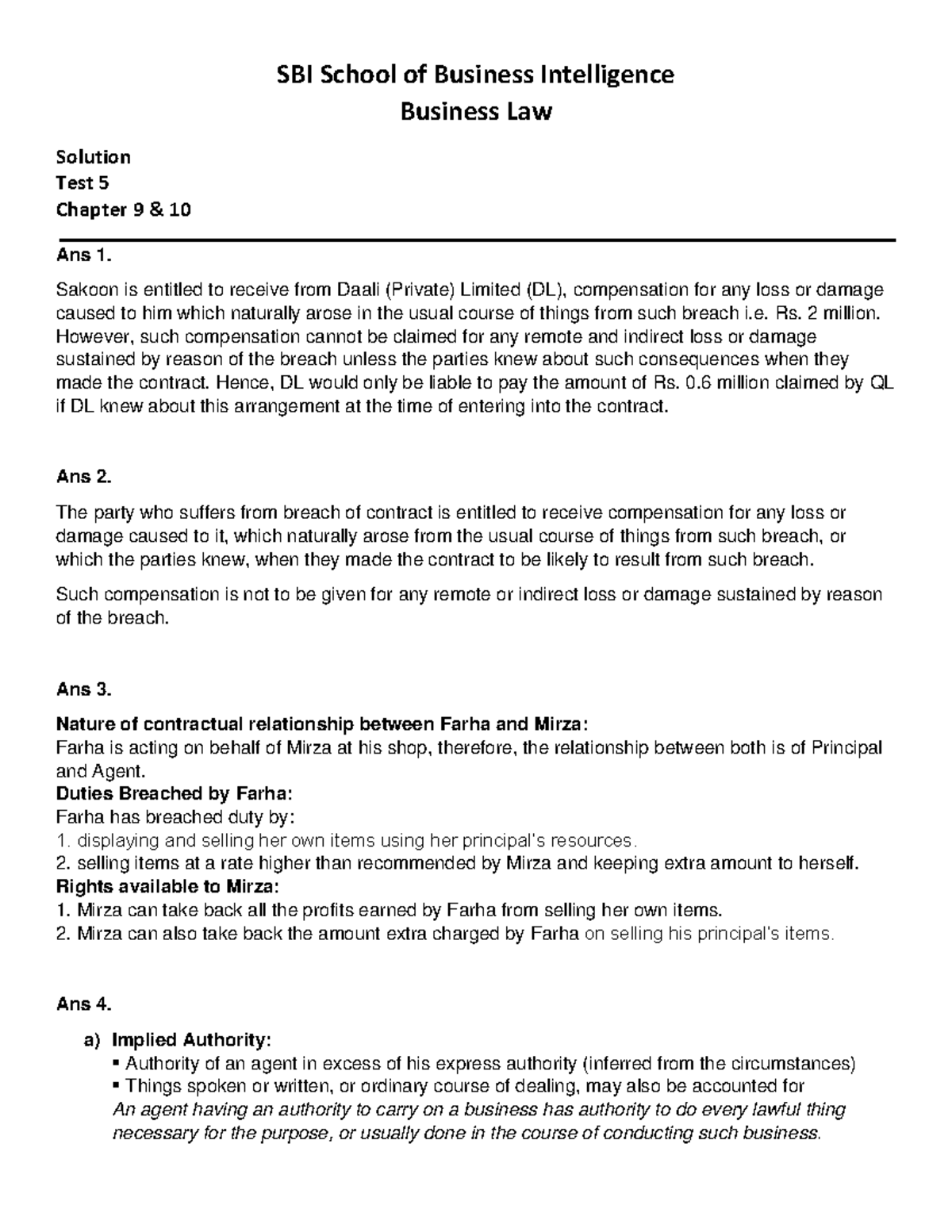 Test 5 SS - notes - SBI School of Business Intelligence Business Law ...