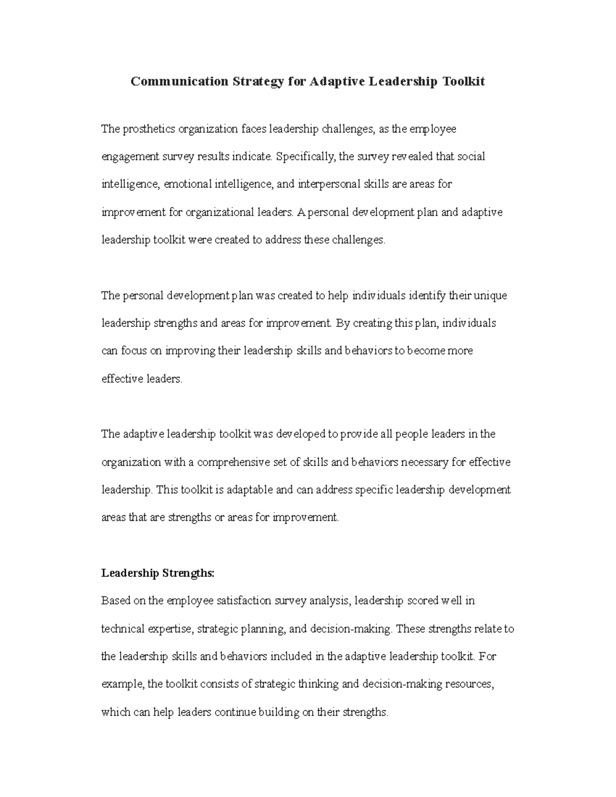 Communication Strategy for Adaptive Leadership Toolkit - Specifically ...