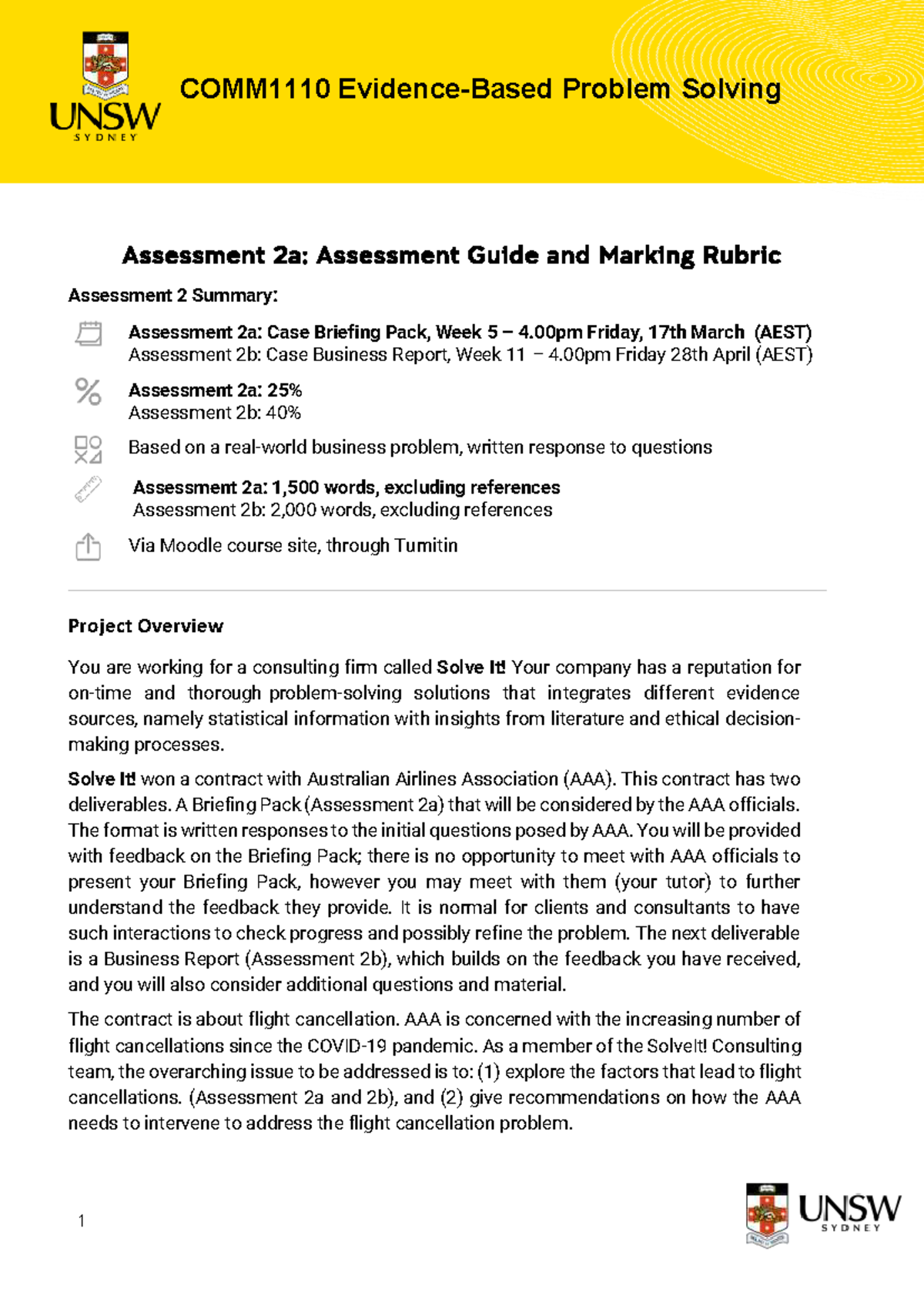 COMM 1110 Assessment 2a T1 2023 - COMM1110 Evidence-Based Problem ...