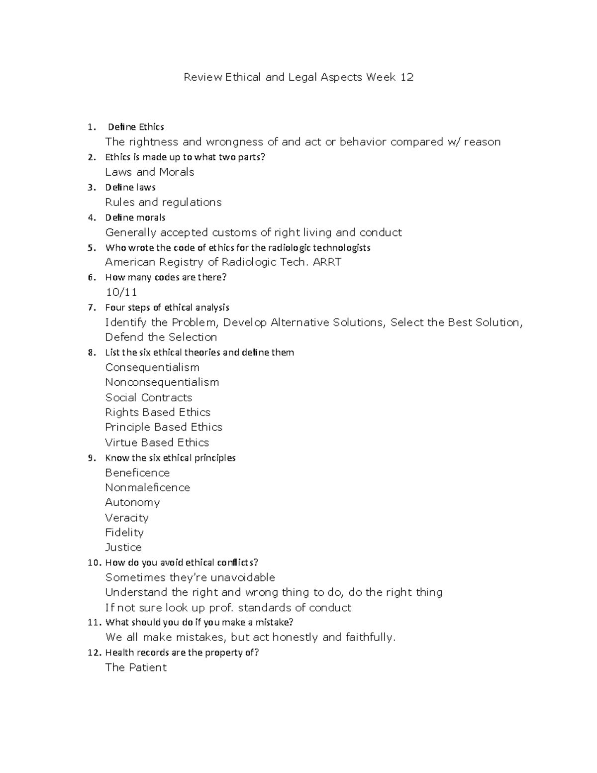 Review Ethical and Legal Aspects - ARRT How many codes are there? 10 ...