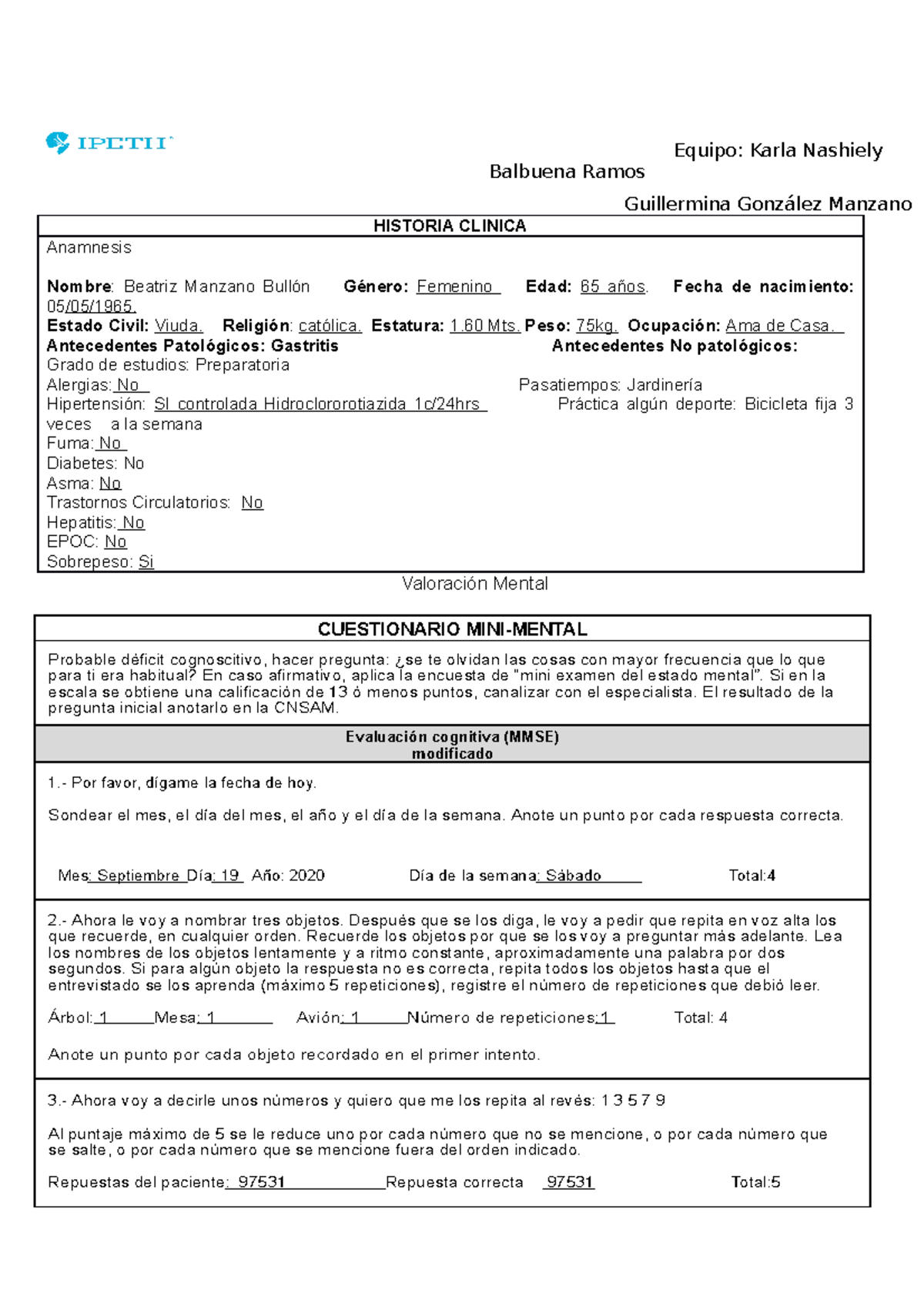 Escala de valoracion Geriatrica -1 - Equipo: Karla Nashiely Balbuena ...