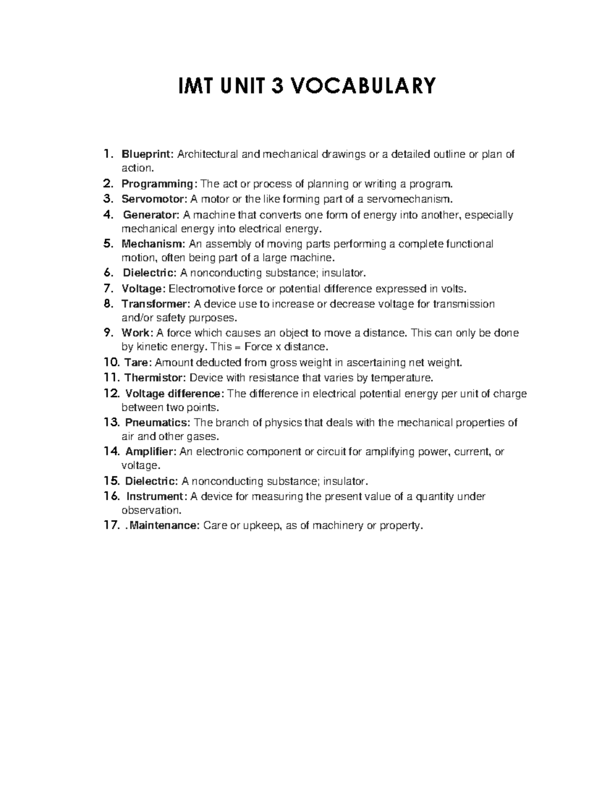 IMT UNIT 3 Vocabulary - Isis - IMT UNIT 3 VOCABULARY 1. Blueprint ...