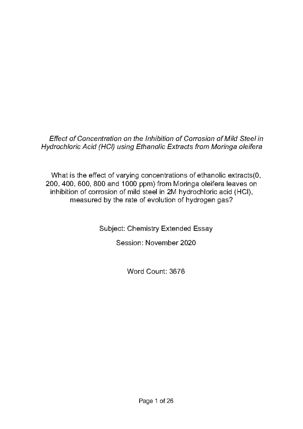 Chem ee final - Effect of Concentration on the Inhibition of Corrosion of Mild Steel in ...