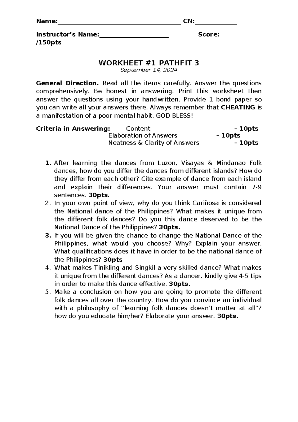 Worksheet-1- Pathfit 3 - Name ...