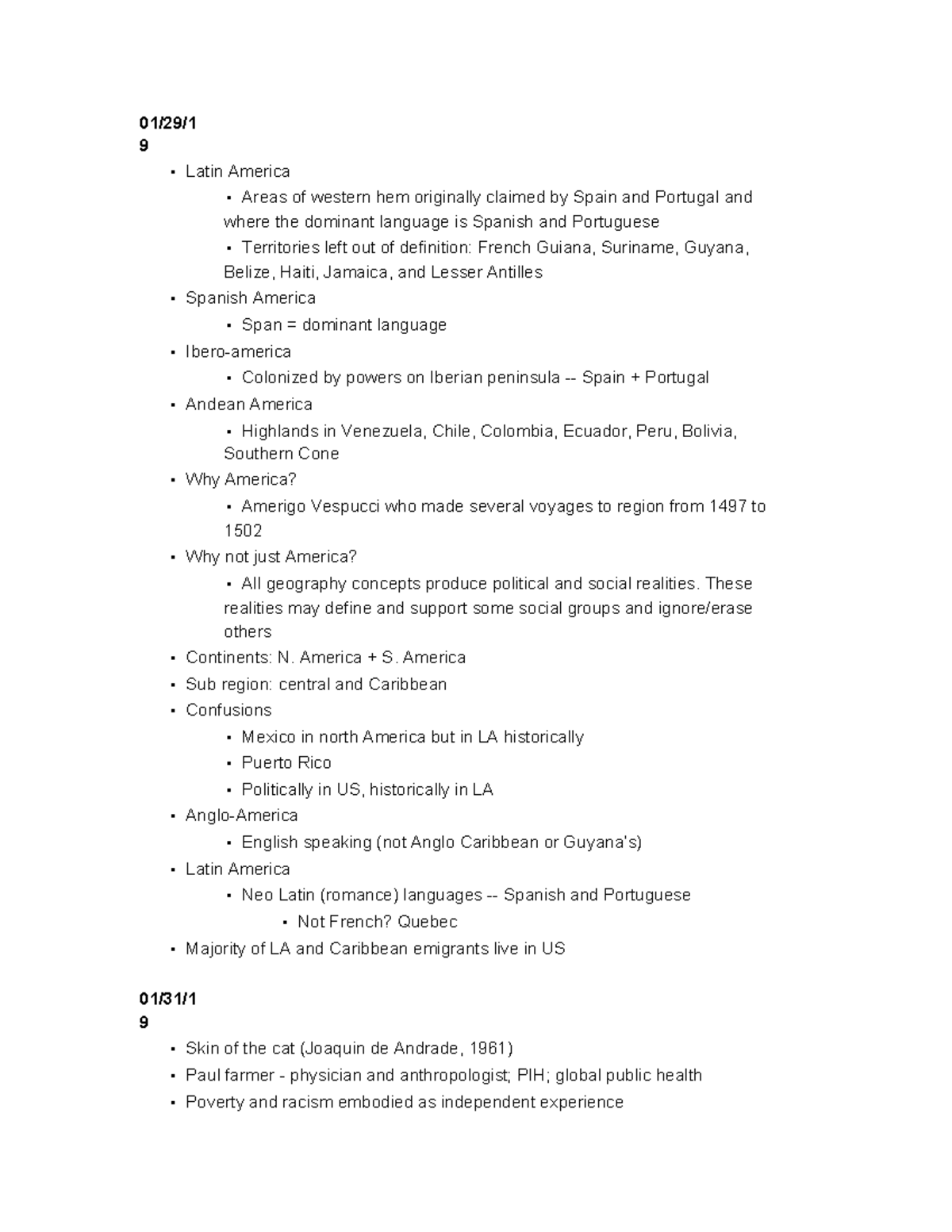 Latin America Notes - 01/29/ 9 • Latin America • Areas of western hem ...