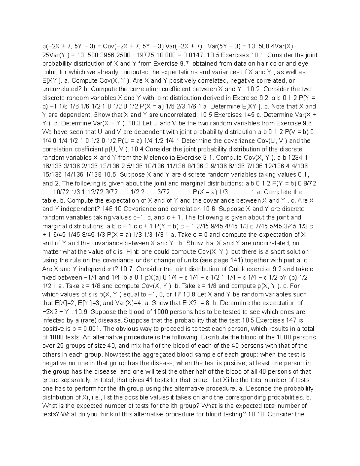 KP8 - Stats - ρ(−2X + 7, 5Y − 3) = Cov(−2X + 7, 5Y − 3) Var(−2X + 7 ...