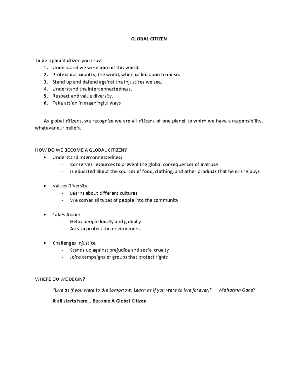 Contemporary World 2-6 - GLOBAL CITIZEN To be a global citizen you must ...