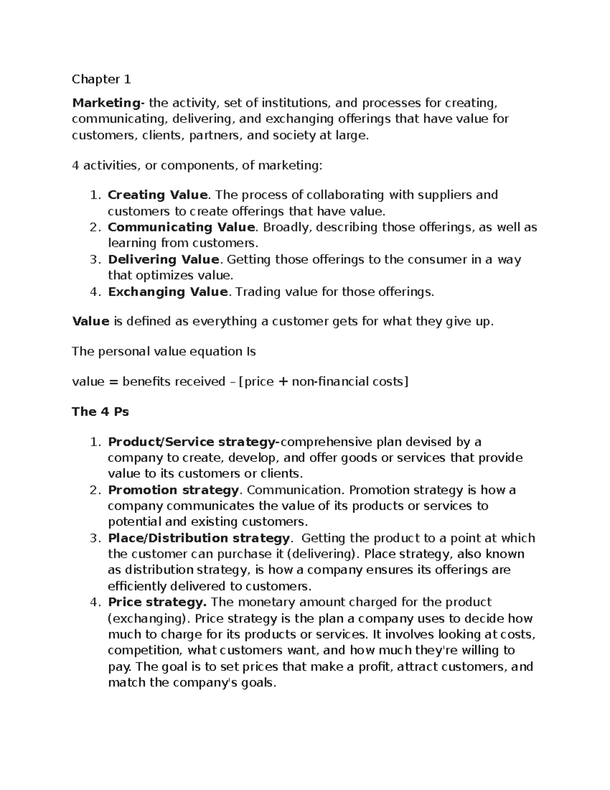 MKT Definitions - VREWW - Chapter 1 Marketing- the activity, set of ...