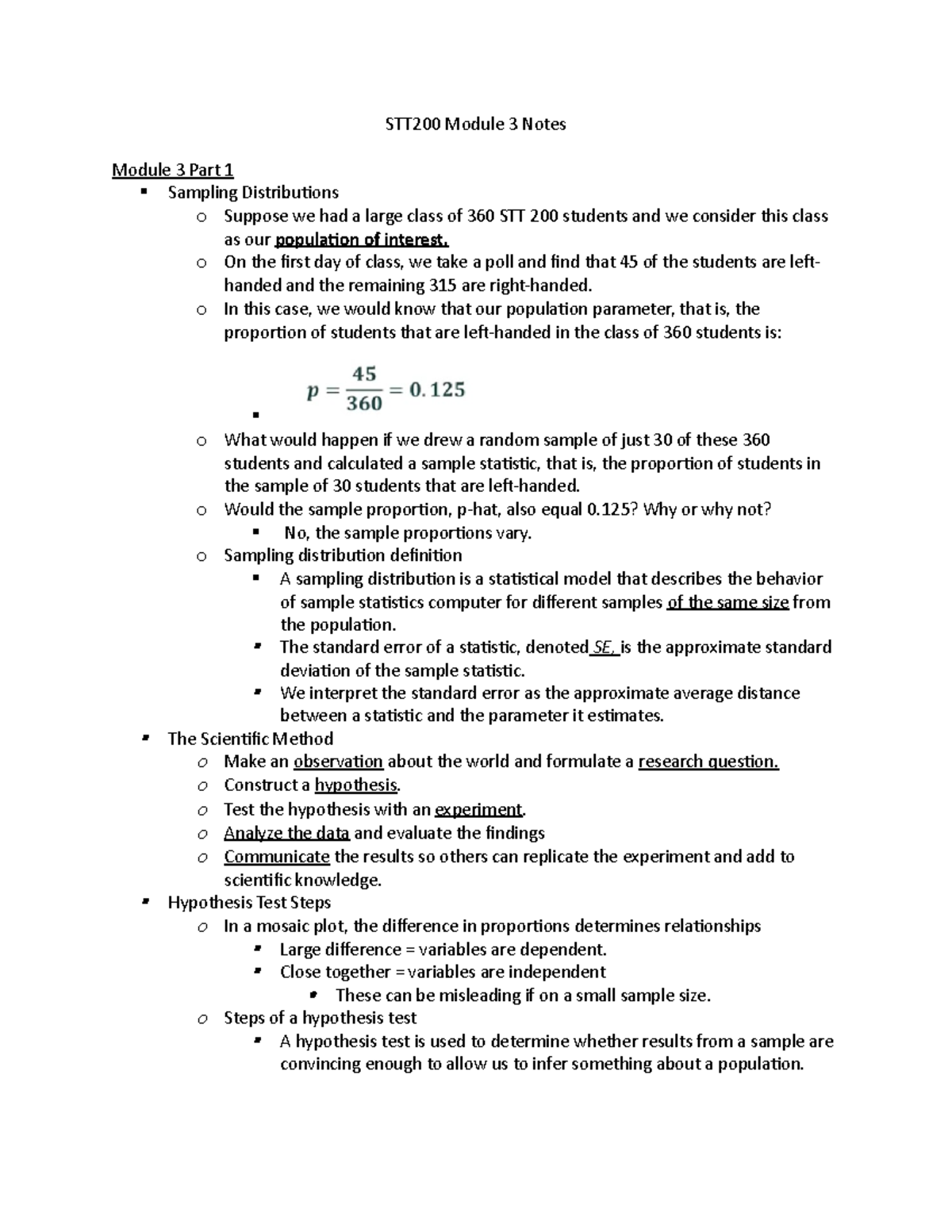 STT200 Module 3 Notes - STT200 Module 3 Notes Module 3 Part 1 Sampling ...