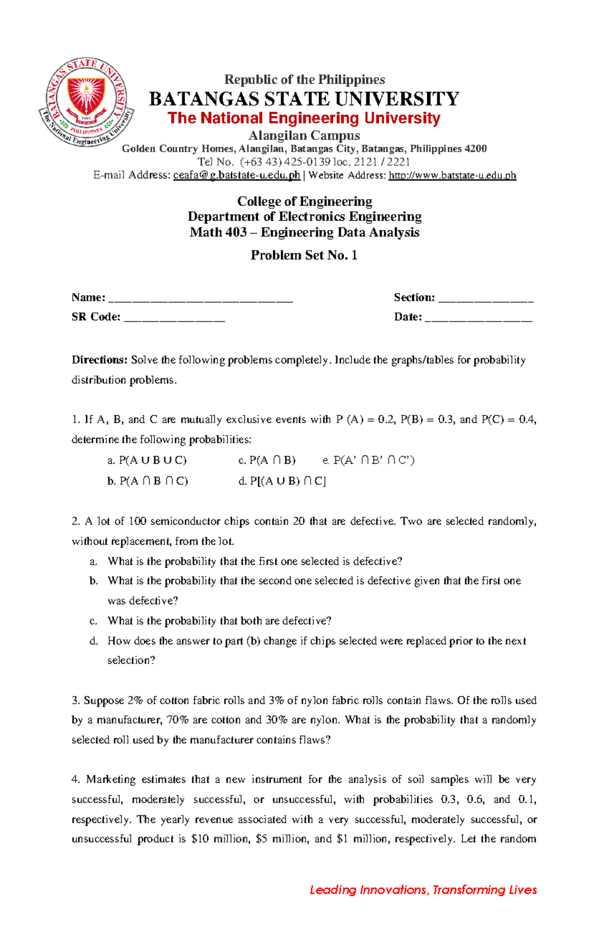 Copy of Problem Set #1 in MATH 403 - Leading Innovations, Transforming ...