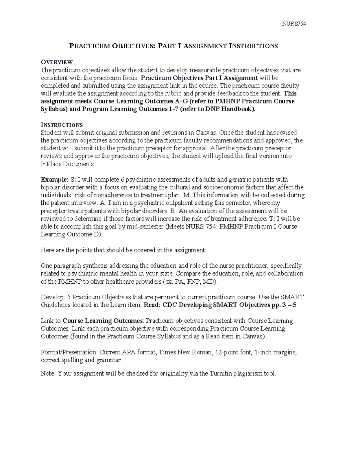 Practicum Objectives Part I Assignment Instructions - NURS PRACTICUM OBJECTIVES: PART I ...