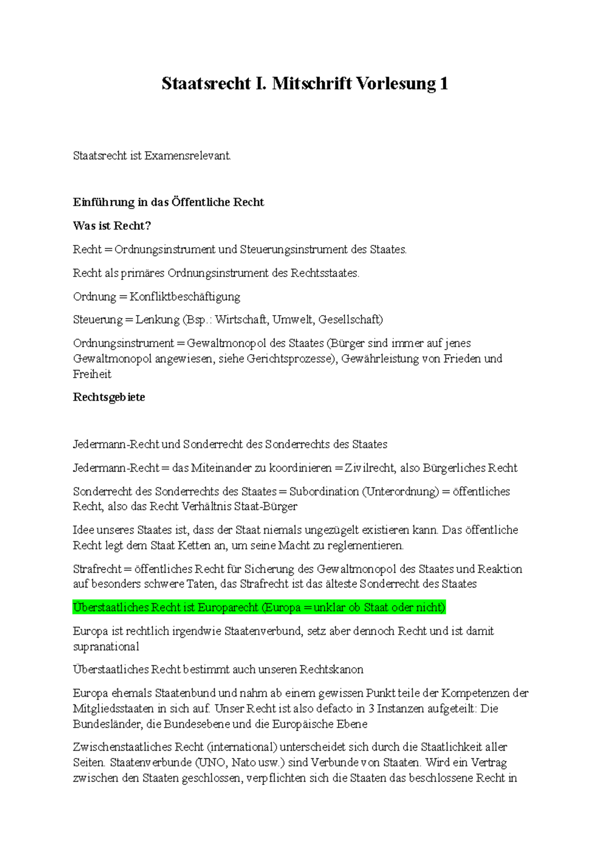 Staatsrecht I. Mitschrift Vorlesung 1 - Staatsrecht I. Mitschrift ...