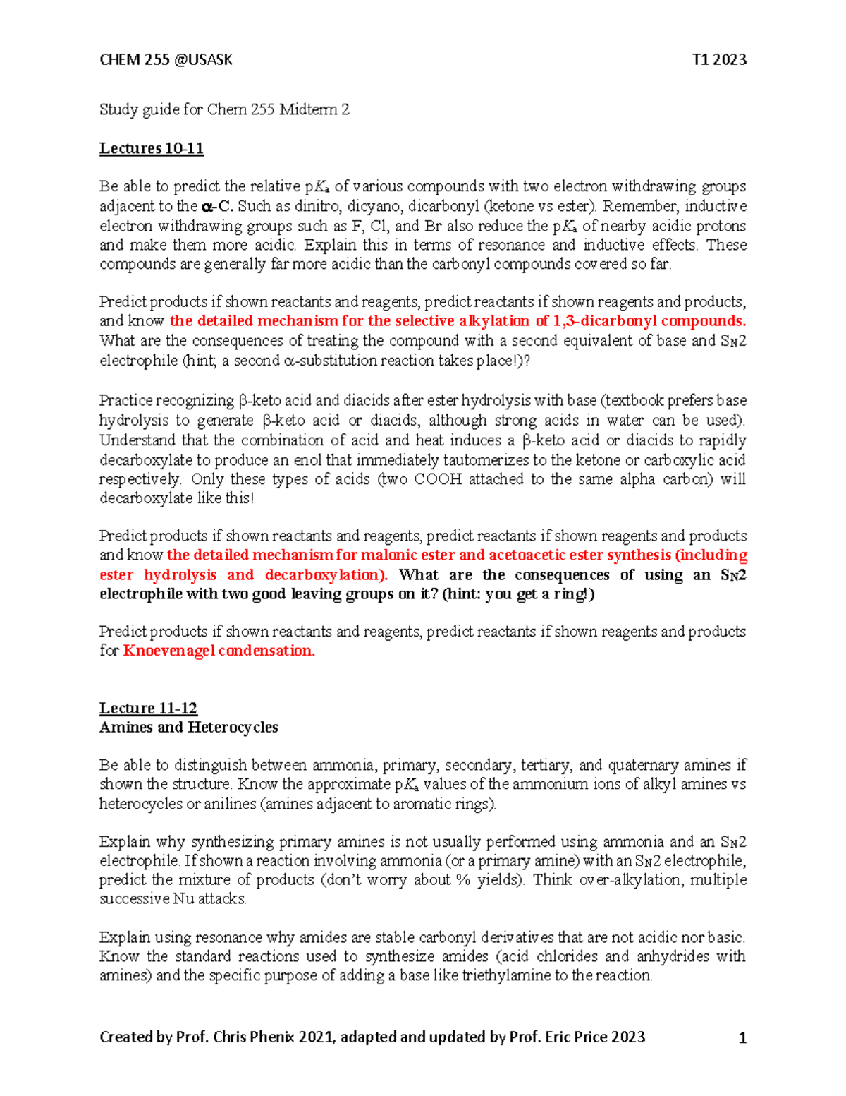 Study guide - midterm 2 - Lec 10-17 - Study guide for Chem 255 Midterm ...