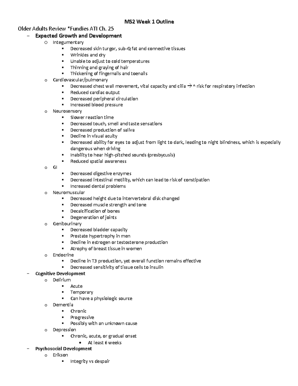 MS2 WEEK 1 Outline - Week 1 notes - MS2 Week 1 Outline Older Adults ...