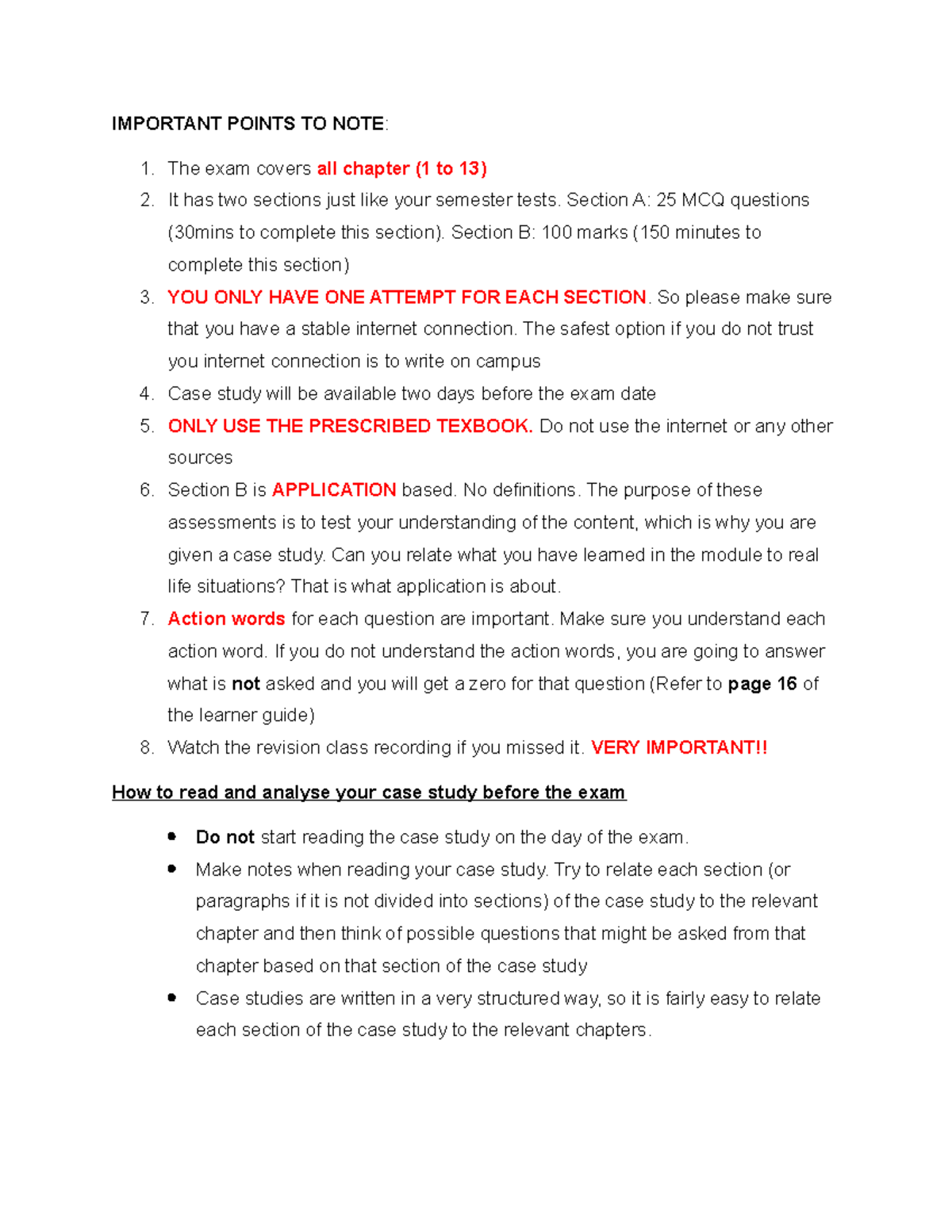 EXAM Revision - Notes of summary of the semester work in preparation ...
