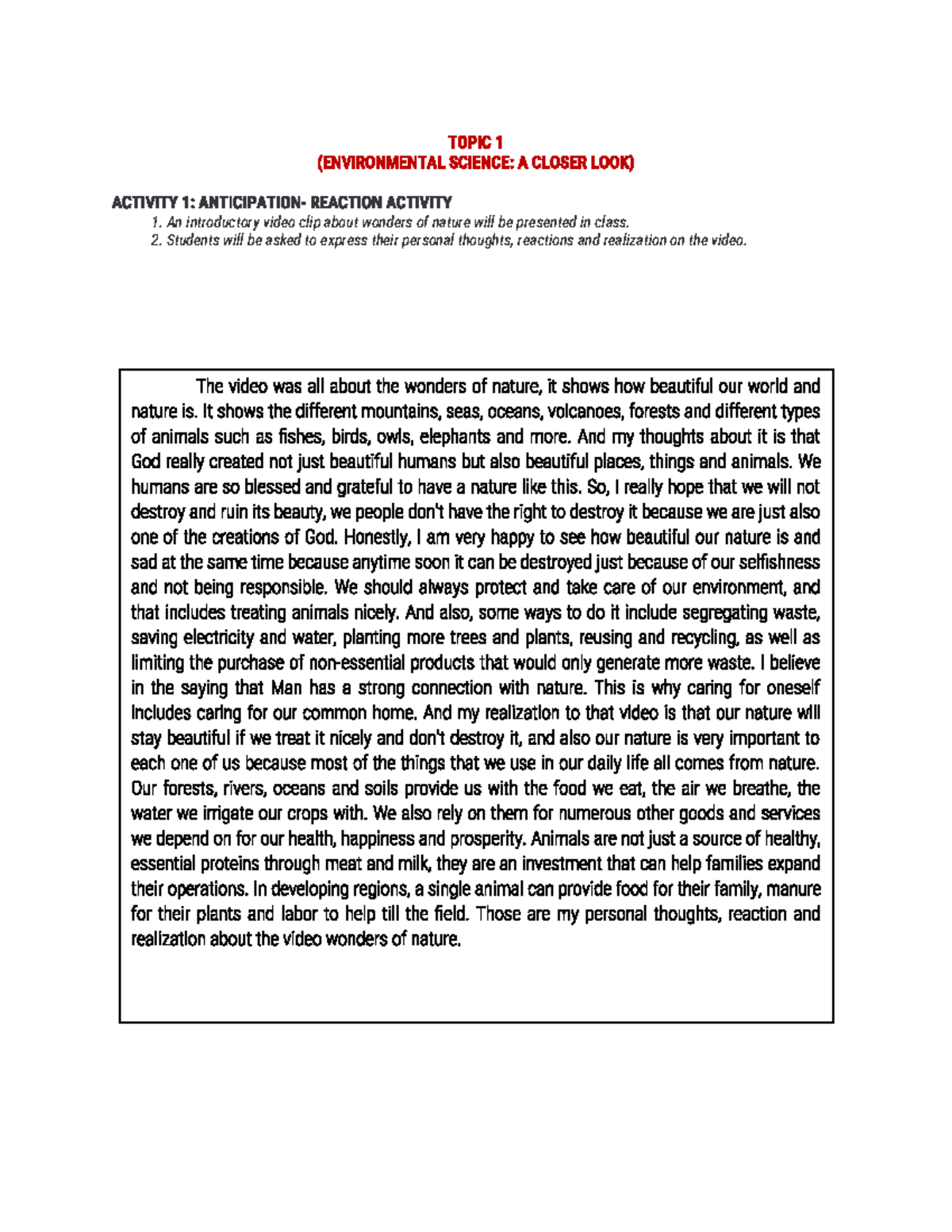 Environmental Science M1&2 - TOPIC 1 (ENVIRONMENTAL SCIENCE: A CLOSER ...