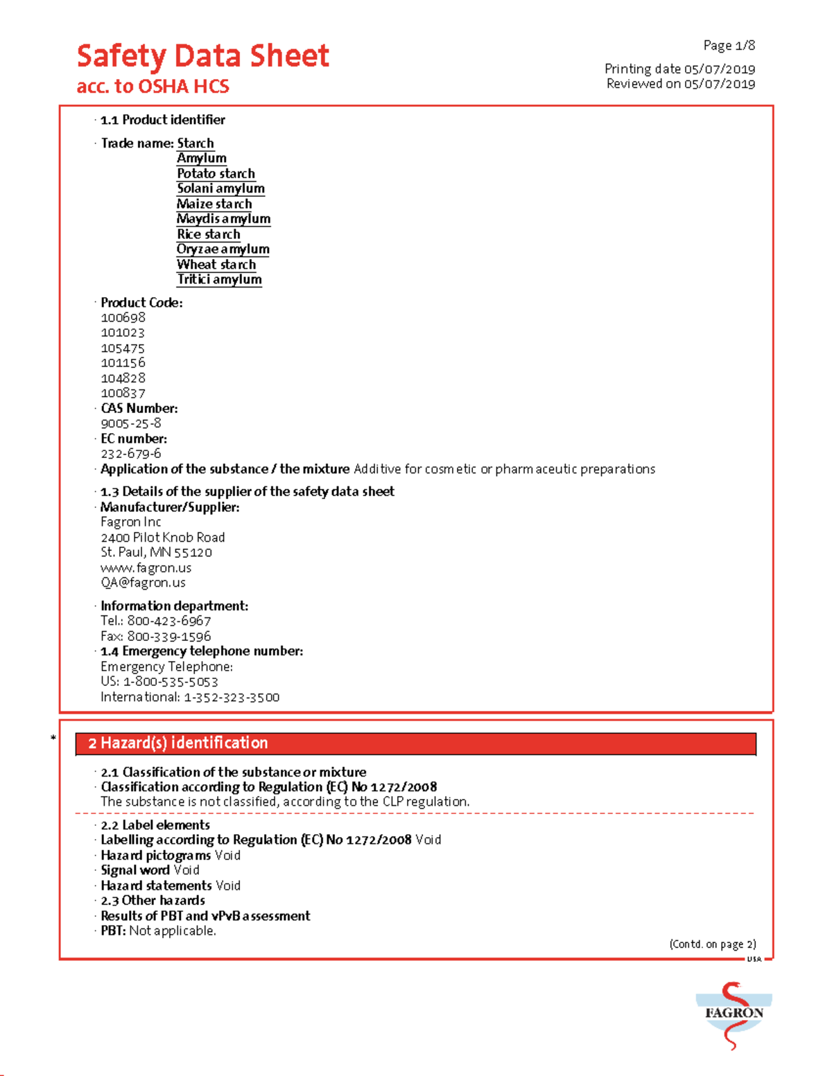 MSDS - Praktikum kimia dasar - Page 1/ Printing date 05/07/ Reviewed on ...