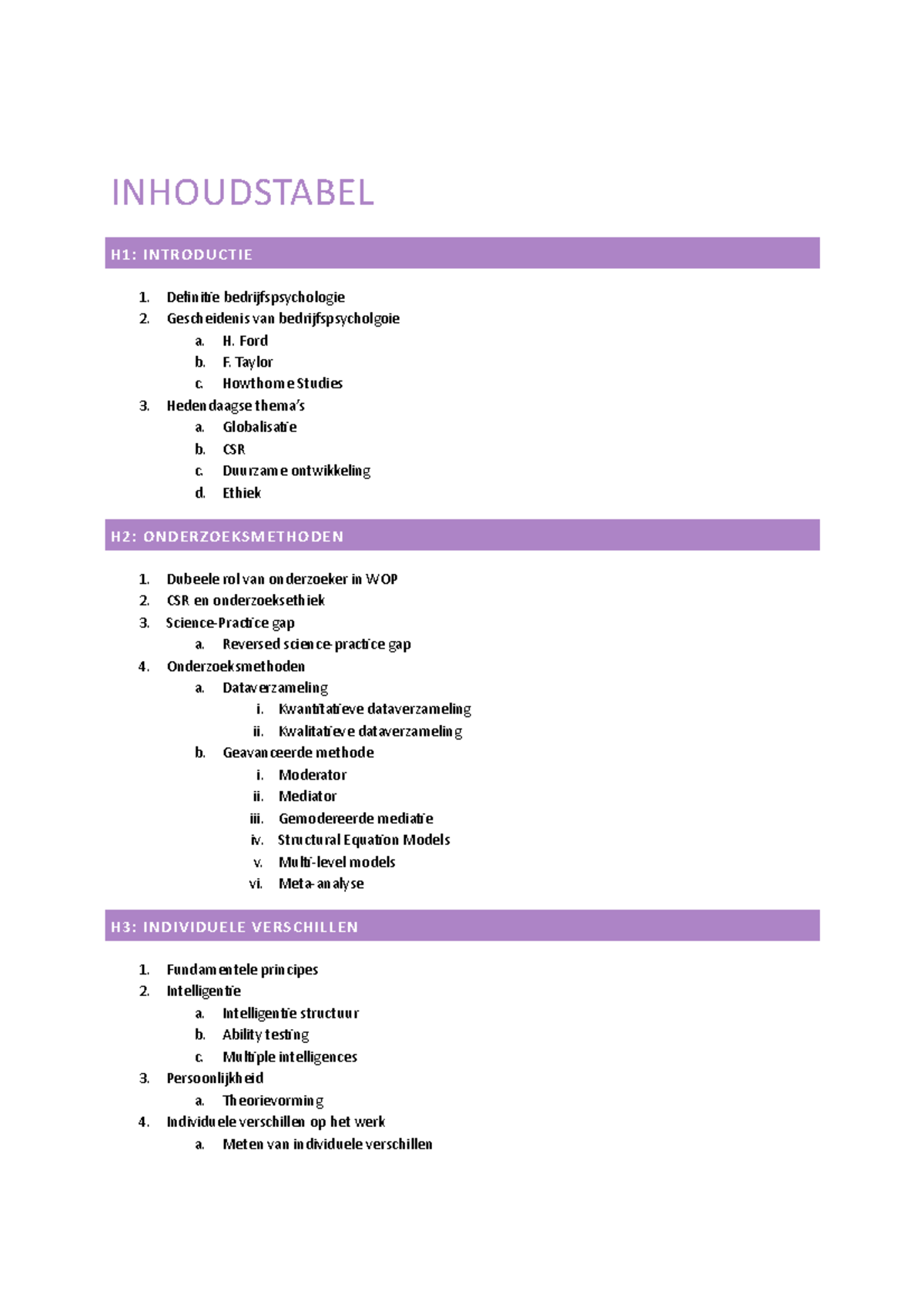 Inhoudstabel - inhoudstafel - INHOUDSTABEL H1: INTRODUCTIE Definitie ...