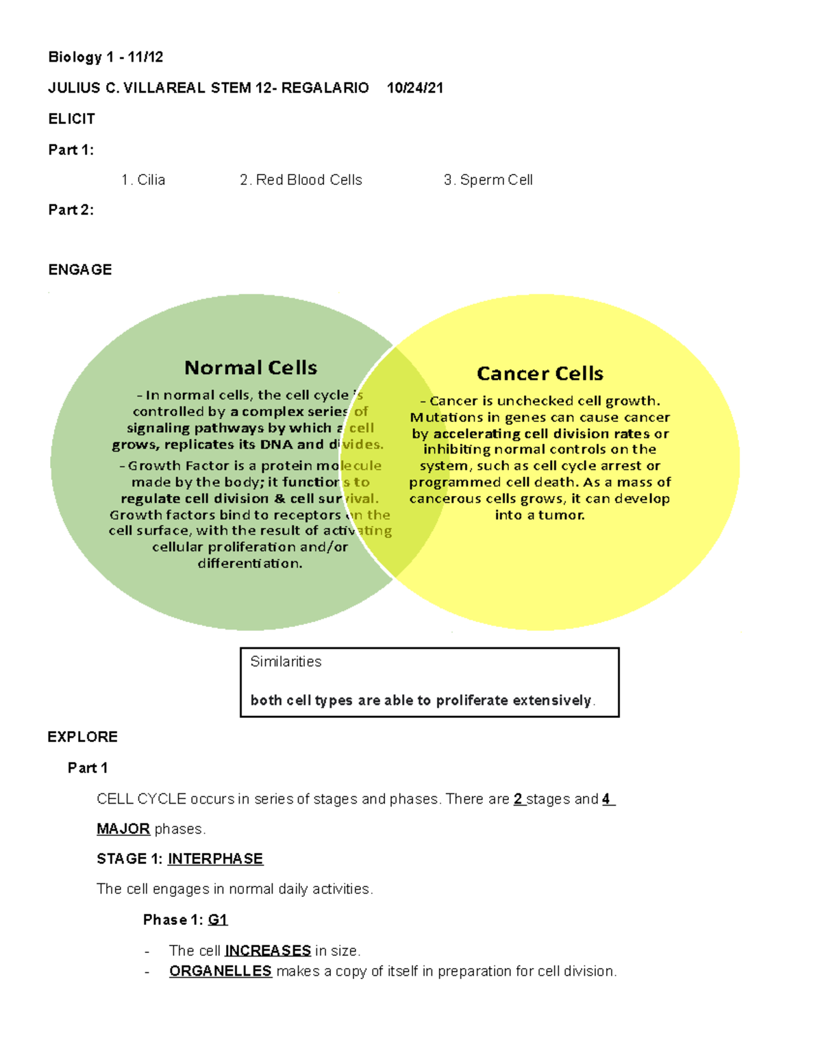 GEN - BIOLOGY - Biology 1 - 11/ JULIUS C. VILLAREAL STEM 12- REGALARIO ...