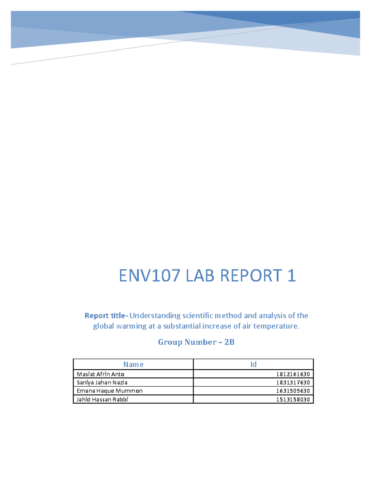 Env lab report 1 group 2B - ENV107 LAB REPORT 1 Report title ...