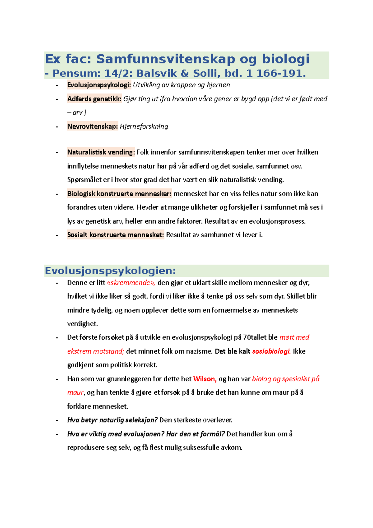 Ex fac Samfunnsvitenskapen og biologi - 1 166-191. - Evolusjonspsykologi: Utvikling av kroppen ...