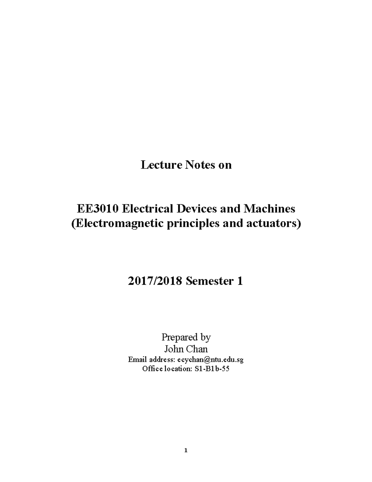 Part1(AY17181 p) - Lecture Notes - Lecture Notes on EE3010 Electrical ...