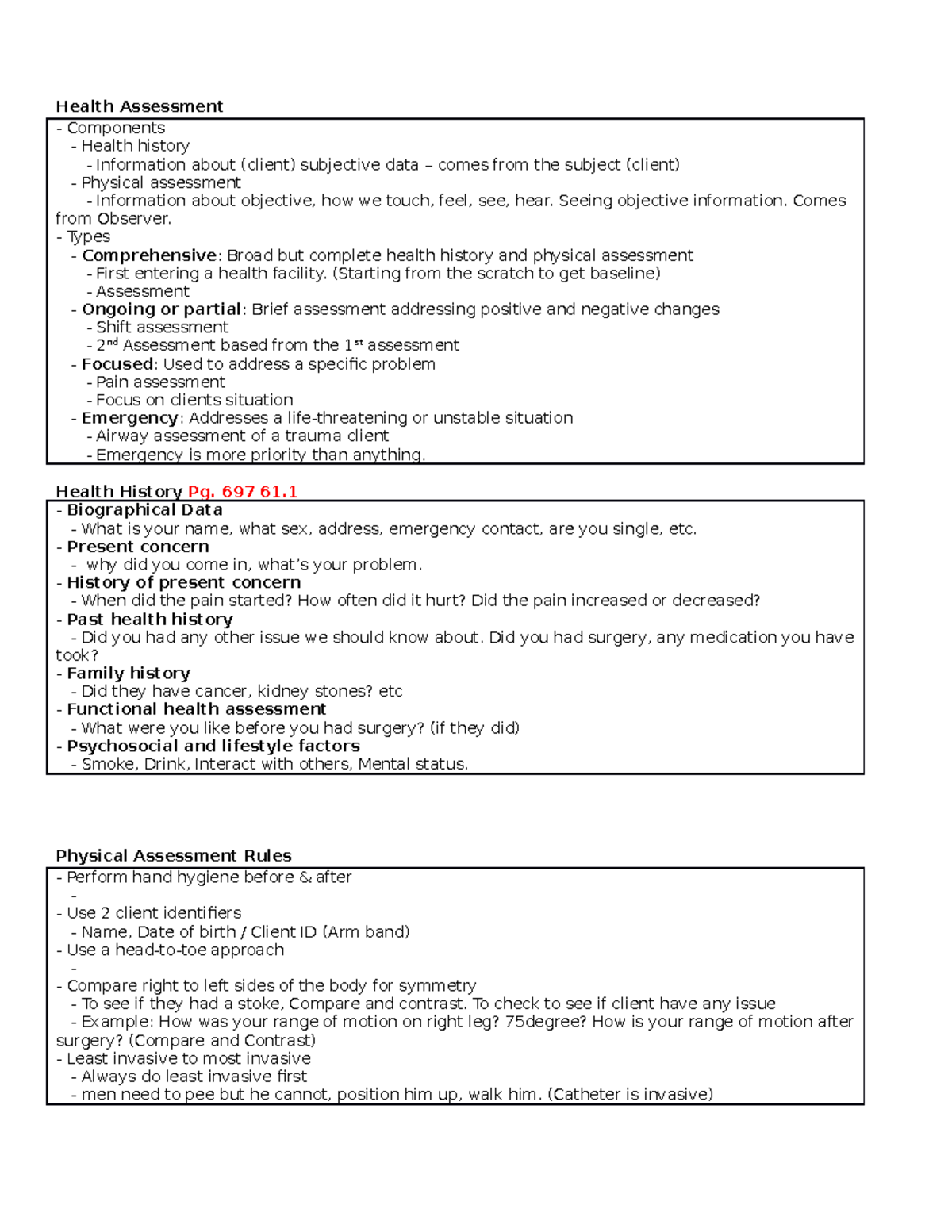 Nursing Heatlh Assessment - Health Assessment Components Health history ...
