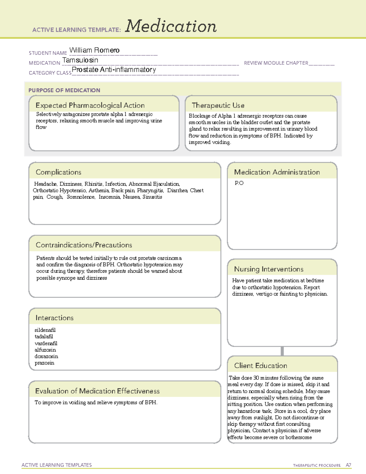 Flomax - ACTIVE LEARNING TEMPLATES TherapeuTic procedure A Medication ...