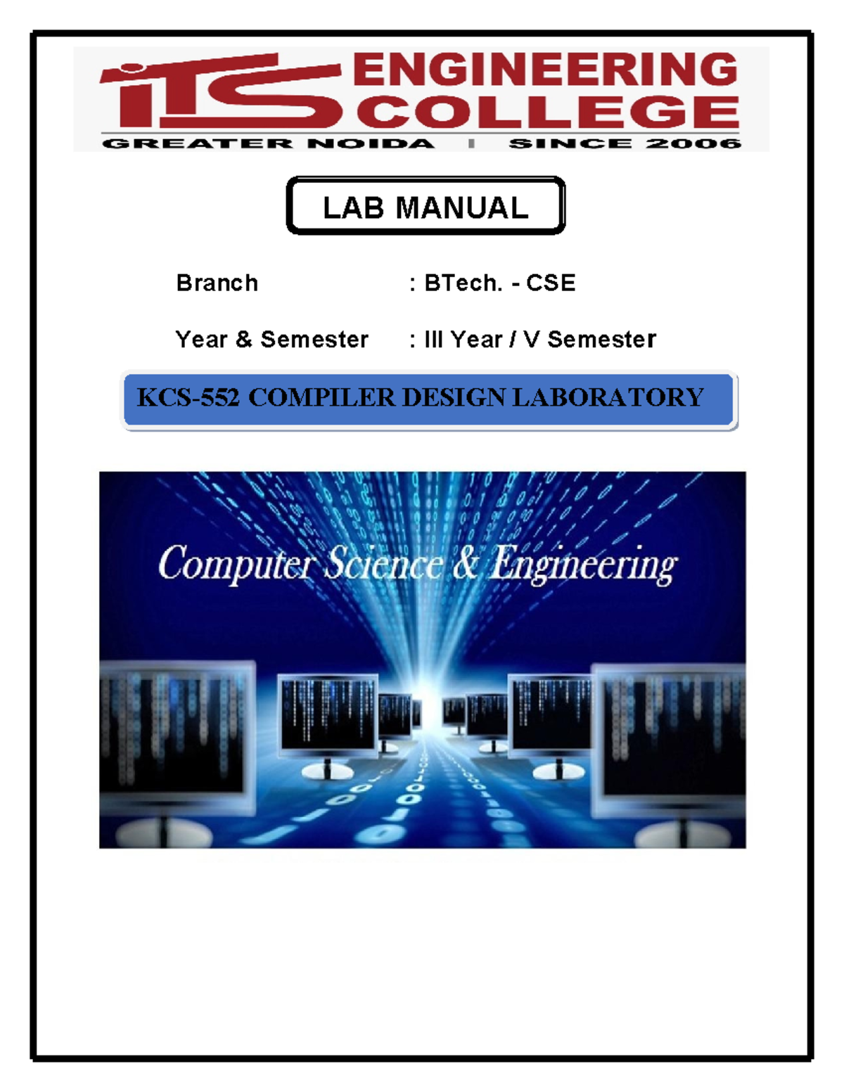 Lab Record Cd Errfre Lab Manual Kcs 552 Compiler Design Laboratory Branch Btech Cse