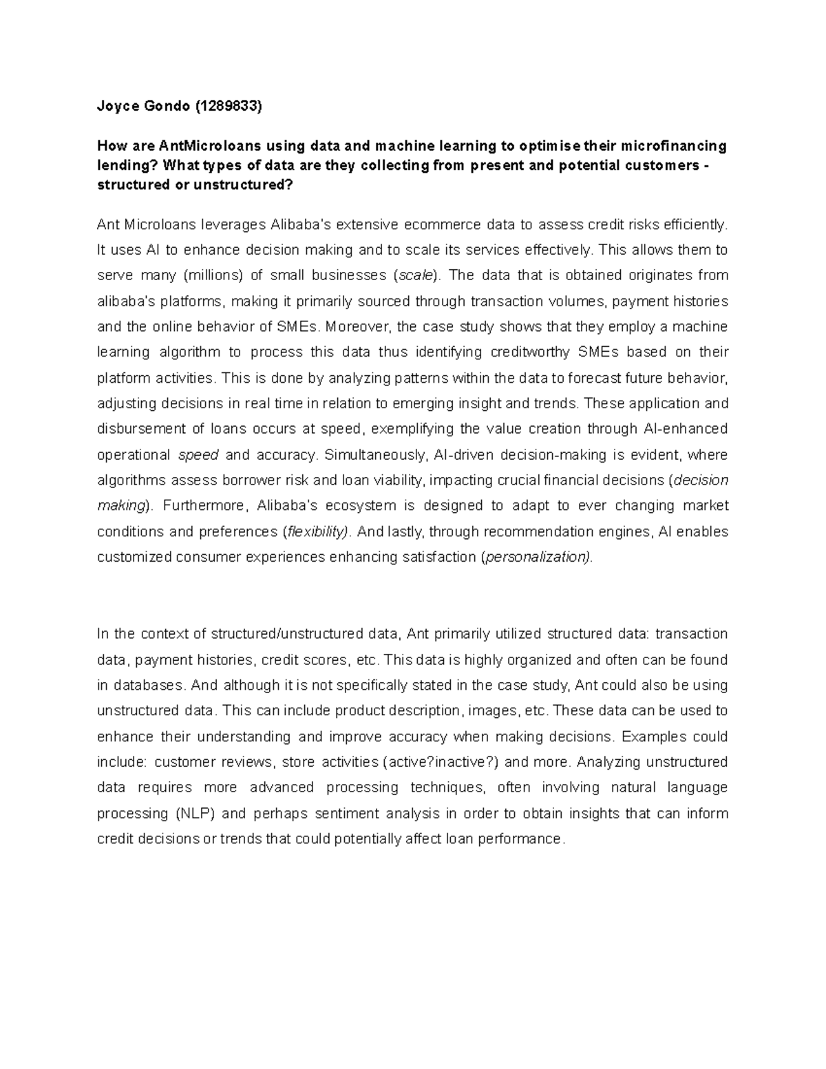 Alibaba Case Study - Joyce Gondo (1289833) How are AntMicroloans using data and machine learning ...