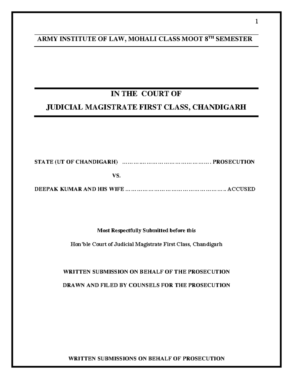 25415193 - ARMY INSTITUTE OF LAW, MOHALI CLASS MOOT 8TH SEMESTER IN THE ...