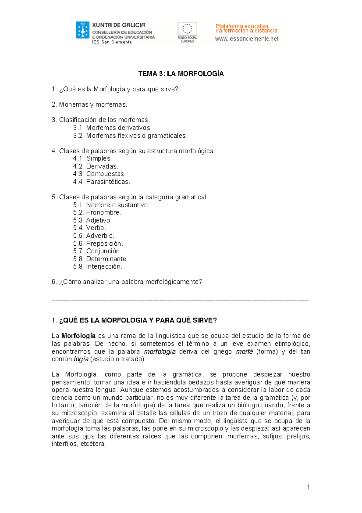 Morfolog Ã a. Fundamentos. - TEMA 3: LA MORFOLOGÍA ¿Qué es la Morfología y para qué sirve ...
