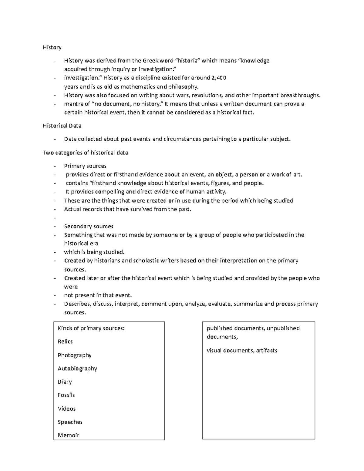 Summative guide - History - History - History was derived from the ...