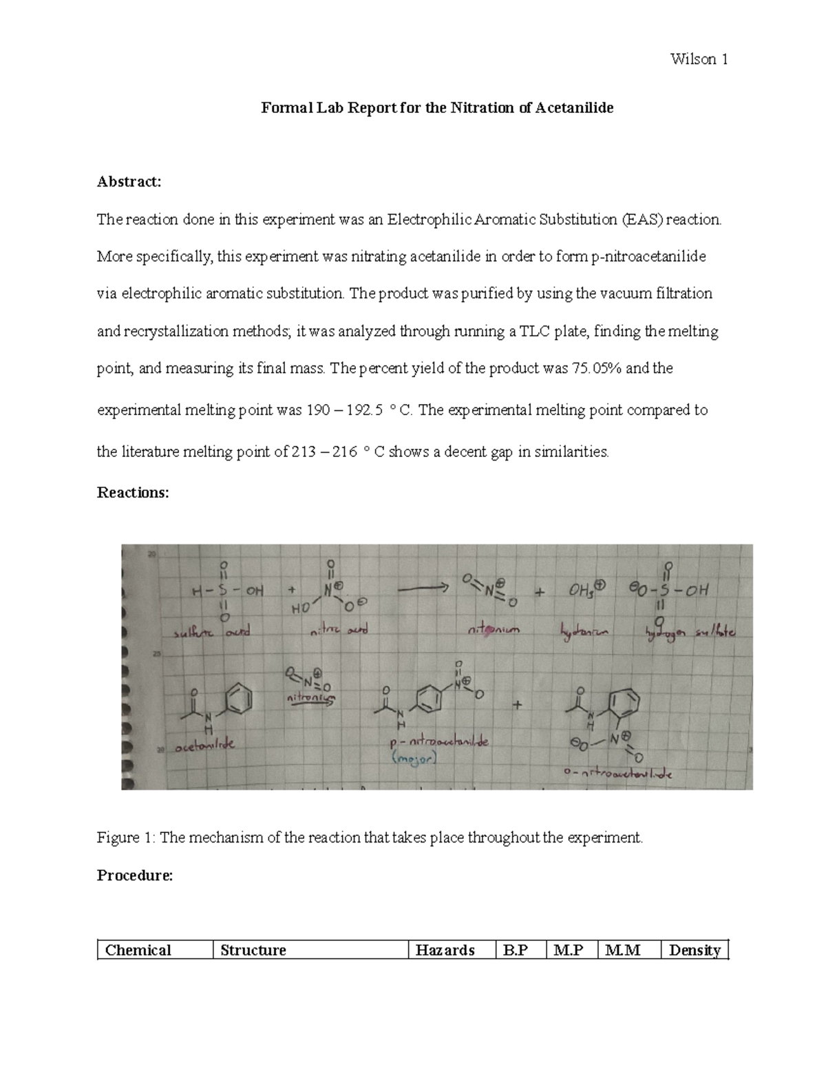 EAS Formal Report - Formal Lab Report for the Nitration of Acetanilide ...