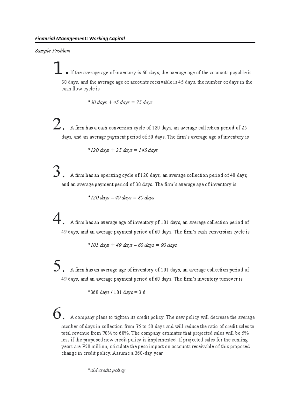 FM (Working Capital) - Financial Management: Working Capital Sample ...