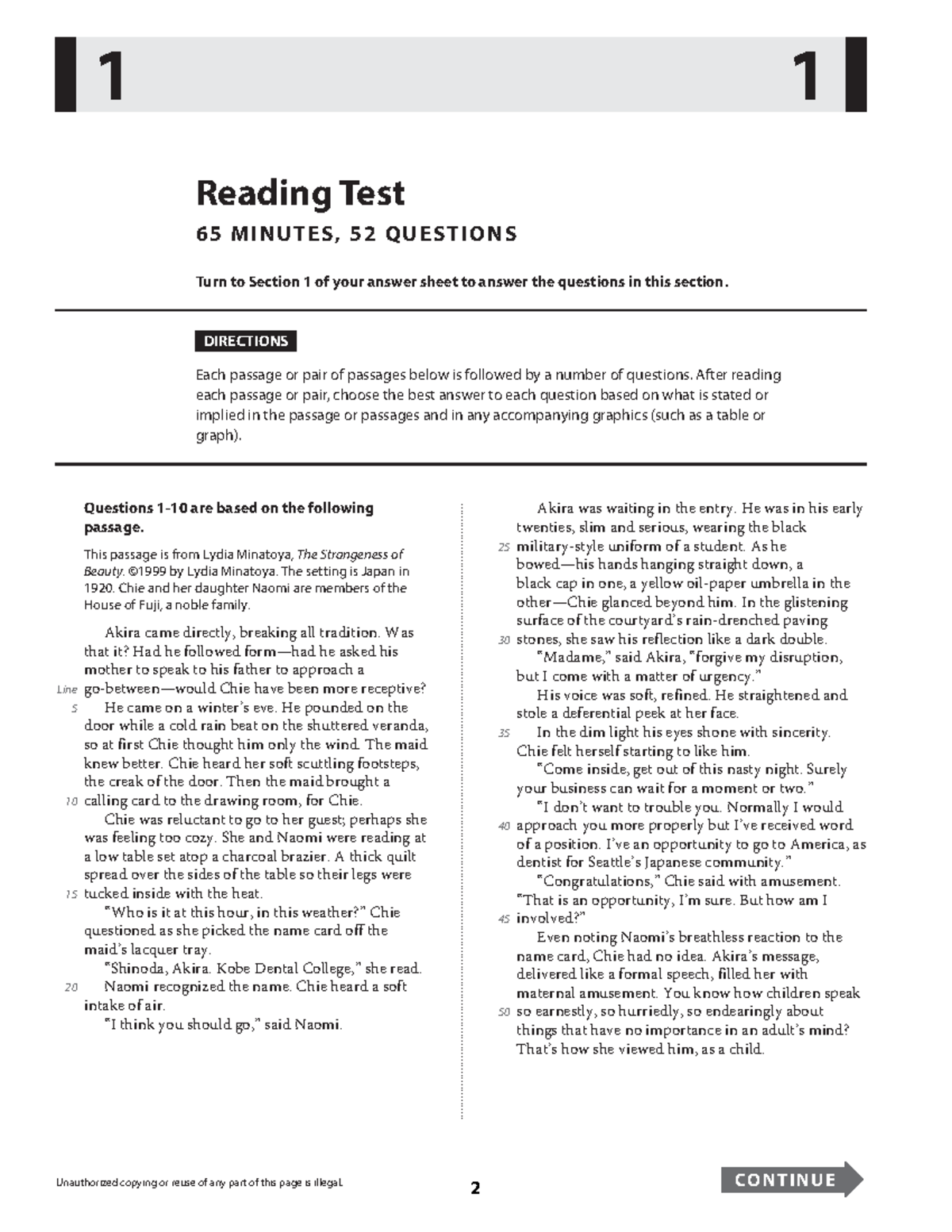 SAT Practice Test #1 Reading Section - Reading Test 65 MINUTES, 52 ...