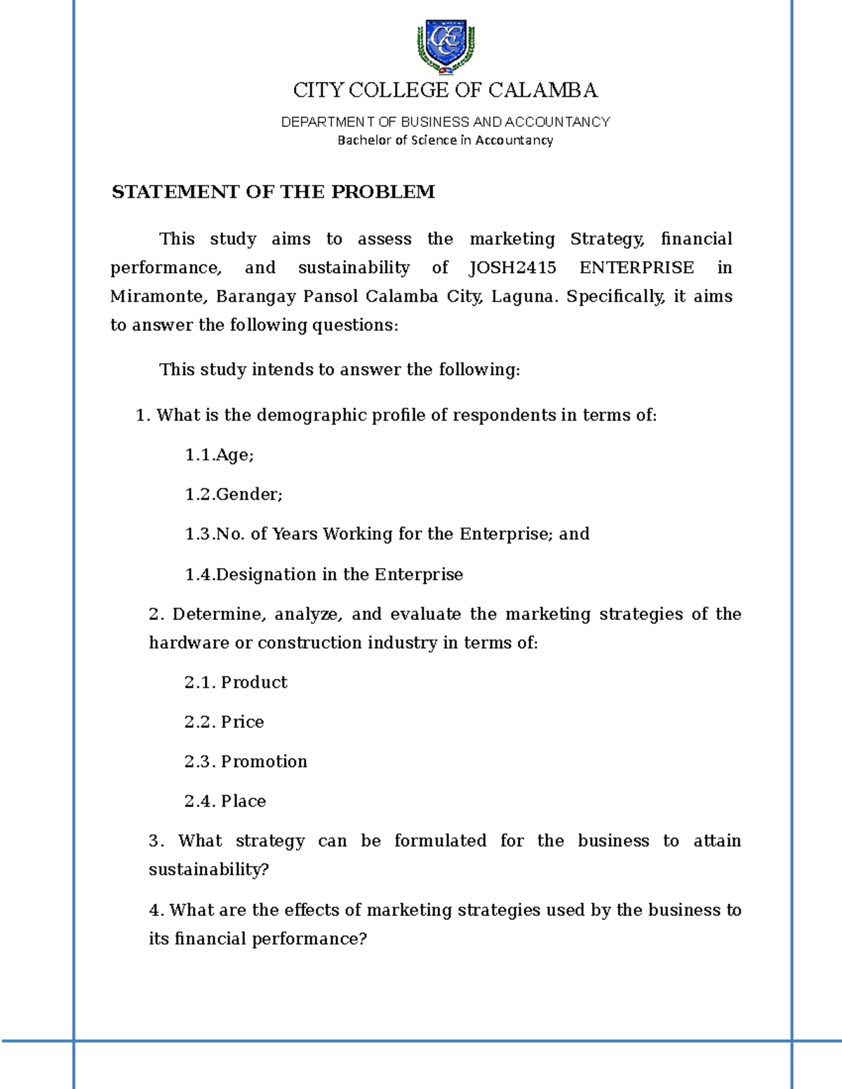 Group-20-Questionnaire - DEPARTMENT OF BUSINESS AND ACCOUNTANCY ...
