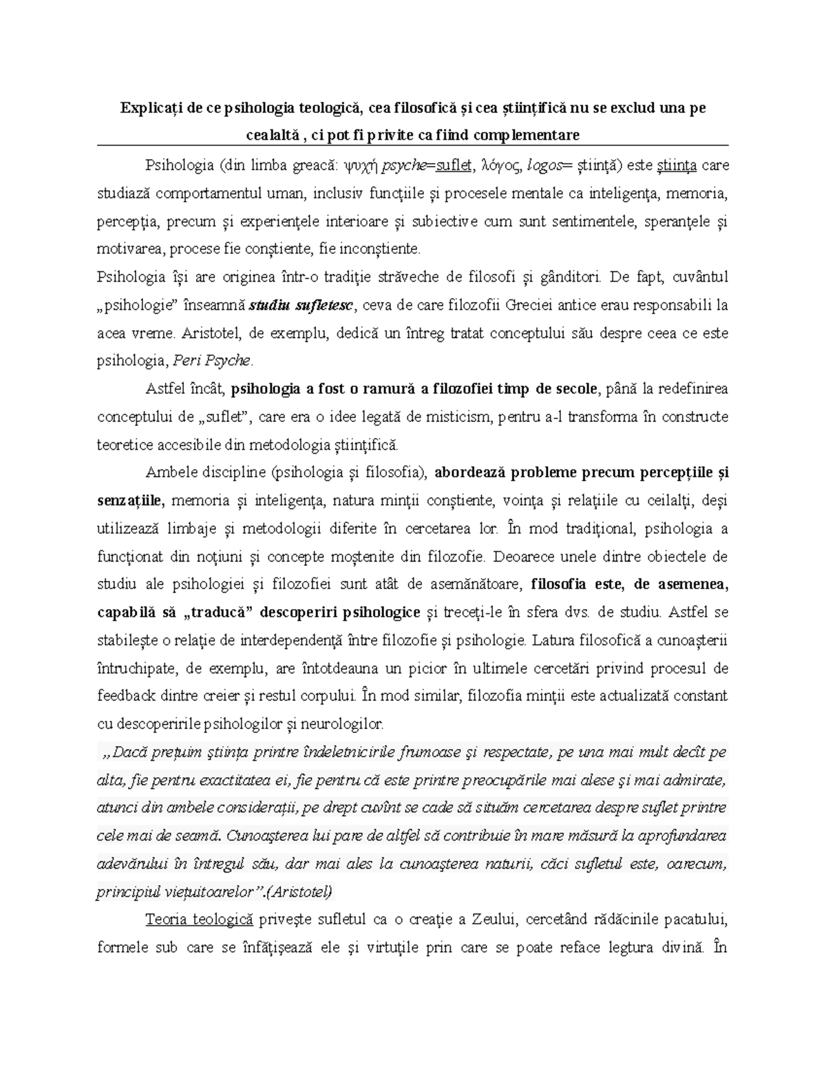 Tema 1 fundamentele psihologiei - Explicați de ce psihologia teologică ...
